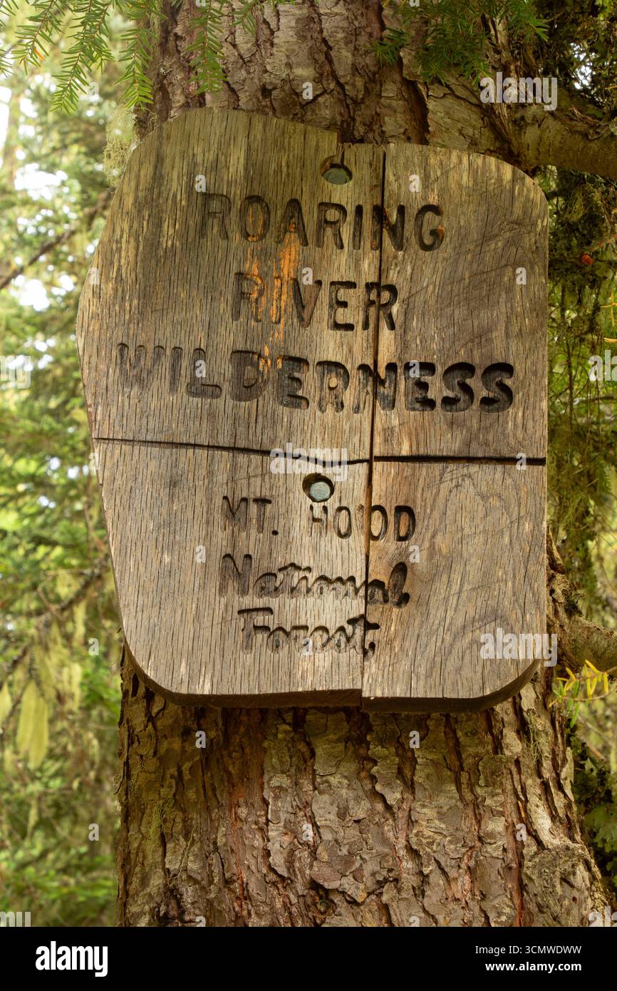 Wilderness boundary sign along Shellrock Lake Trail, Mt Hood National ...
