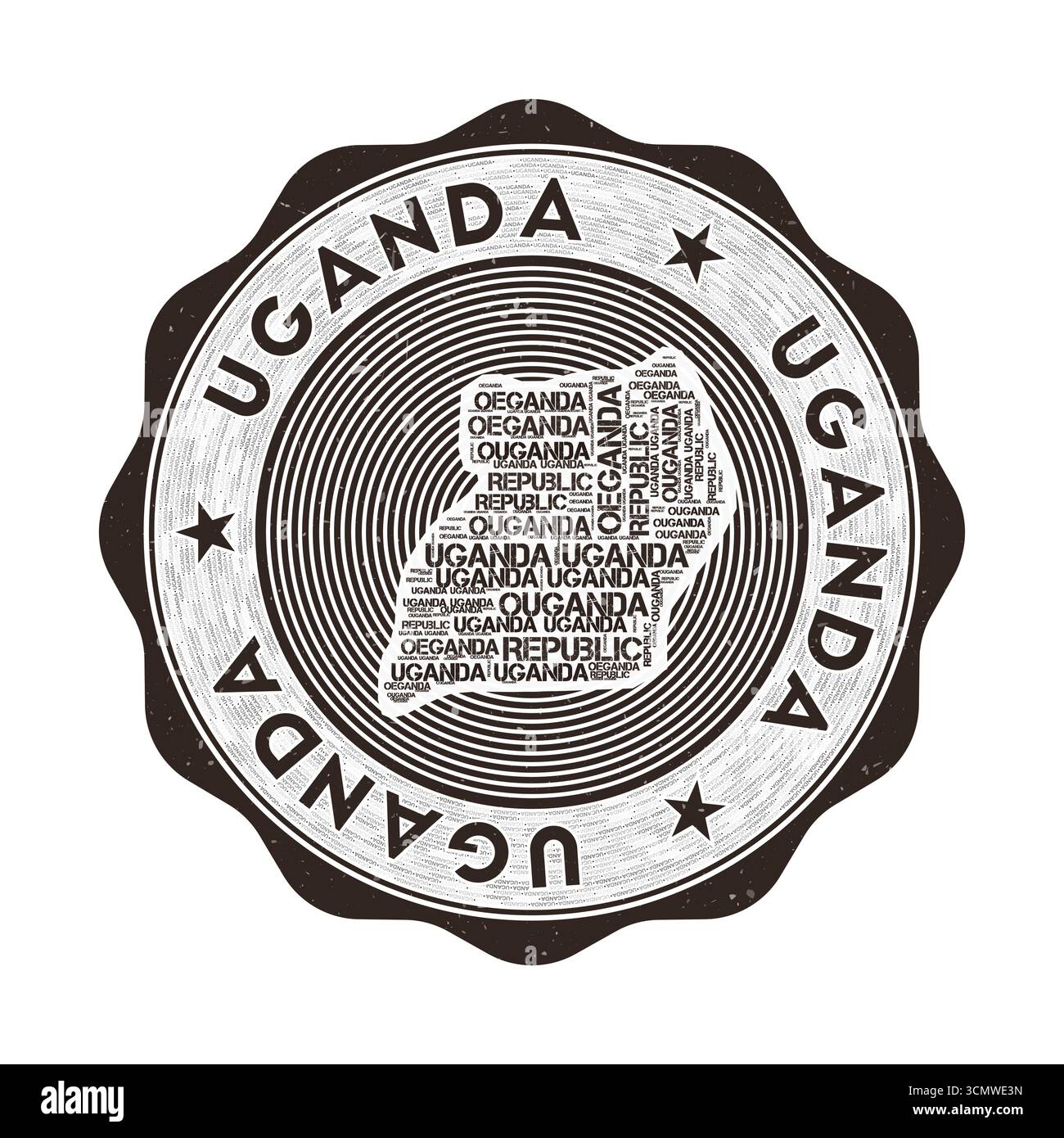 Uganda seal. Country round logo with shape of Uganda and country name ...