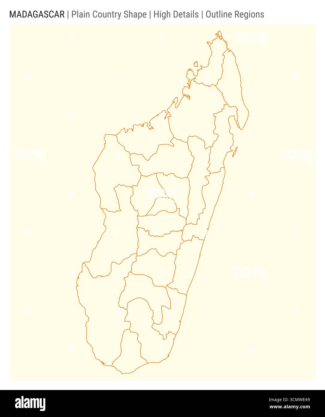 Madagascar plain country map. High details. Outline regions style ...