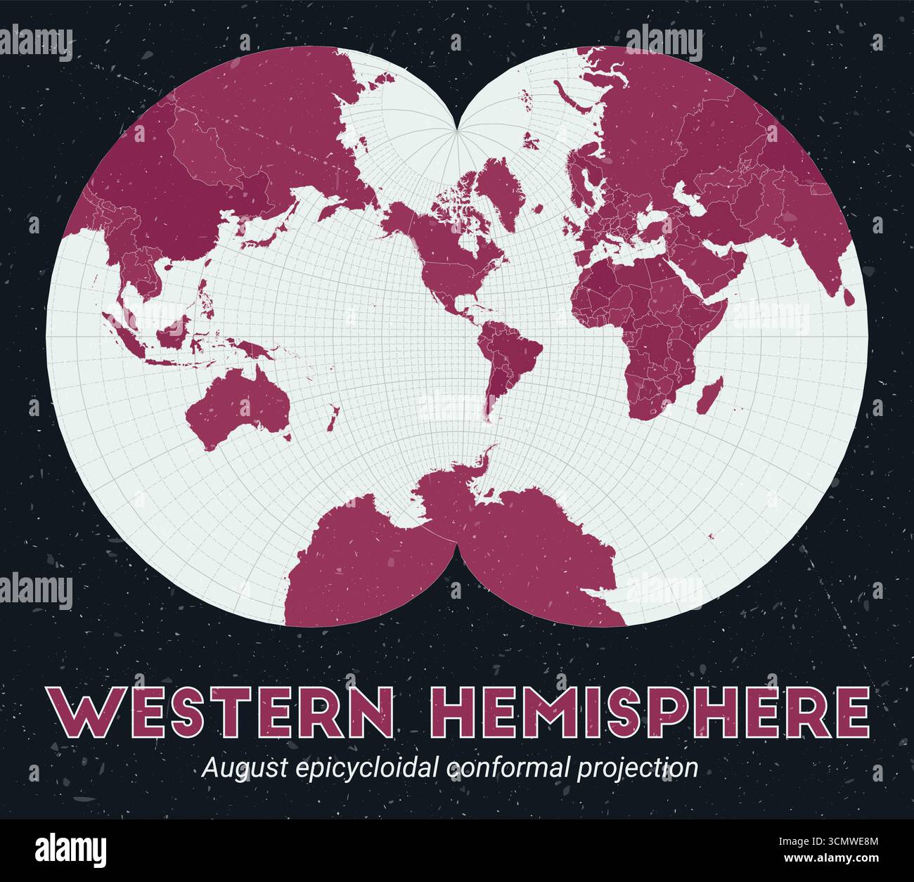 Western Hemisphere. World map. August epicycloidal conformal projection ...