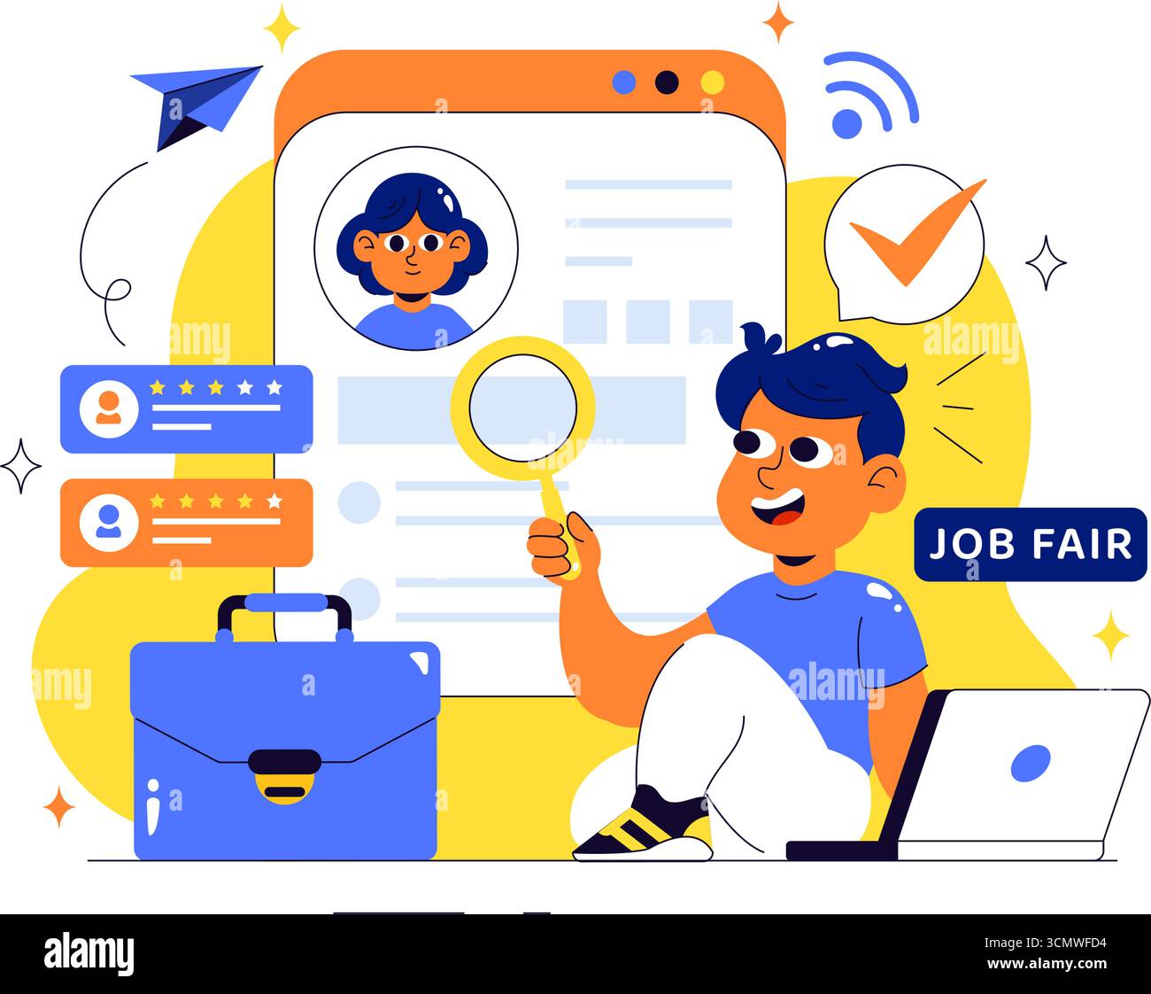Online Job Fair Vector Illustration featuring We Are Hiring with ...