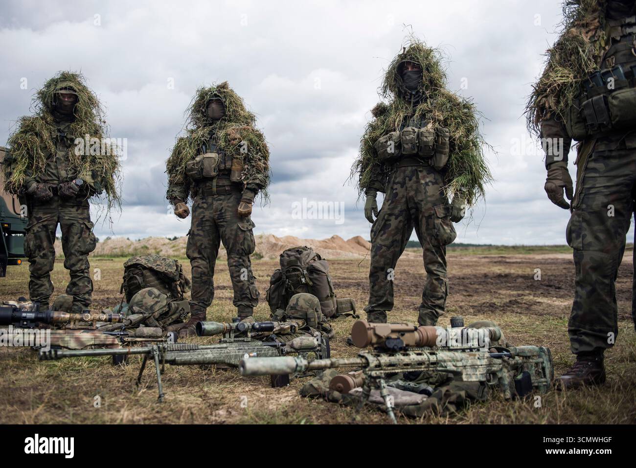Polish snipers with rifles seen during military exercises of Poland and ...