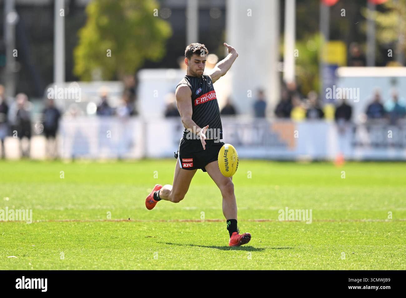 Nick Daicos of Collingwood in action during a Collingwood Magpies ...