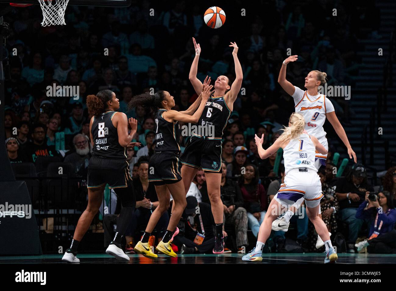 New York Liberty forward Stephanie Talbot (6) takes control of the ball ...