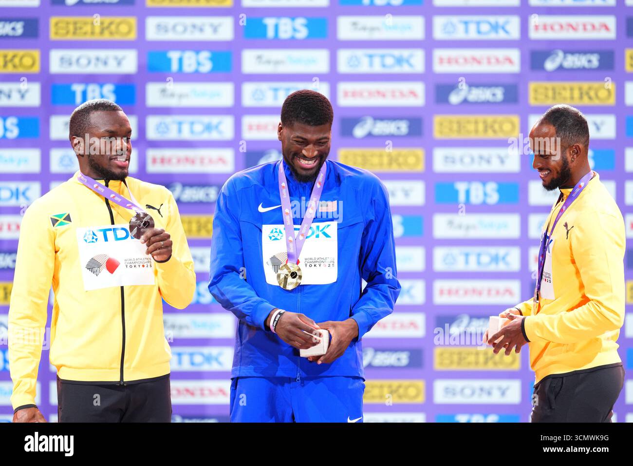 (L-R) Orlando Bennett (JAM), Cordell Tinch (USA), Tyler Mason (JAM ...