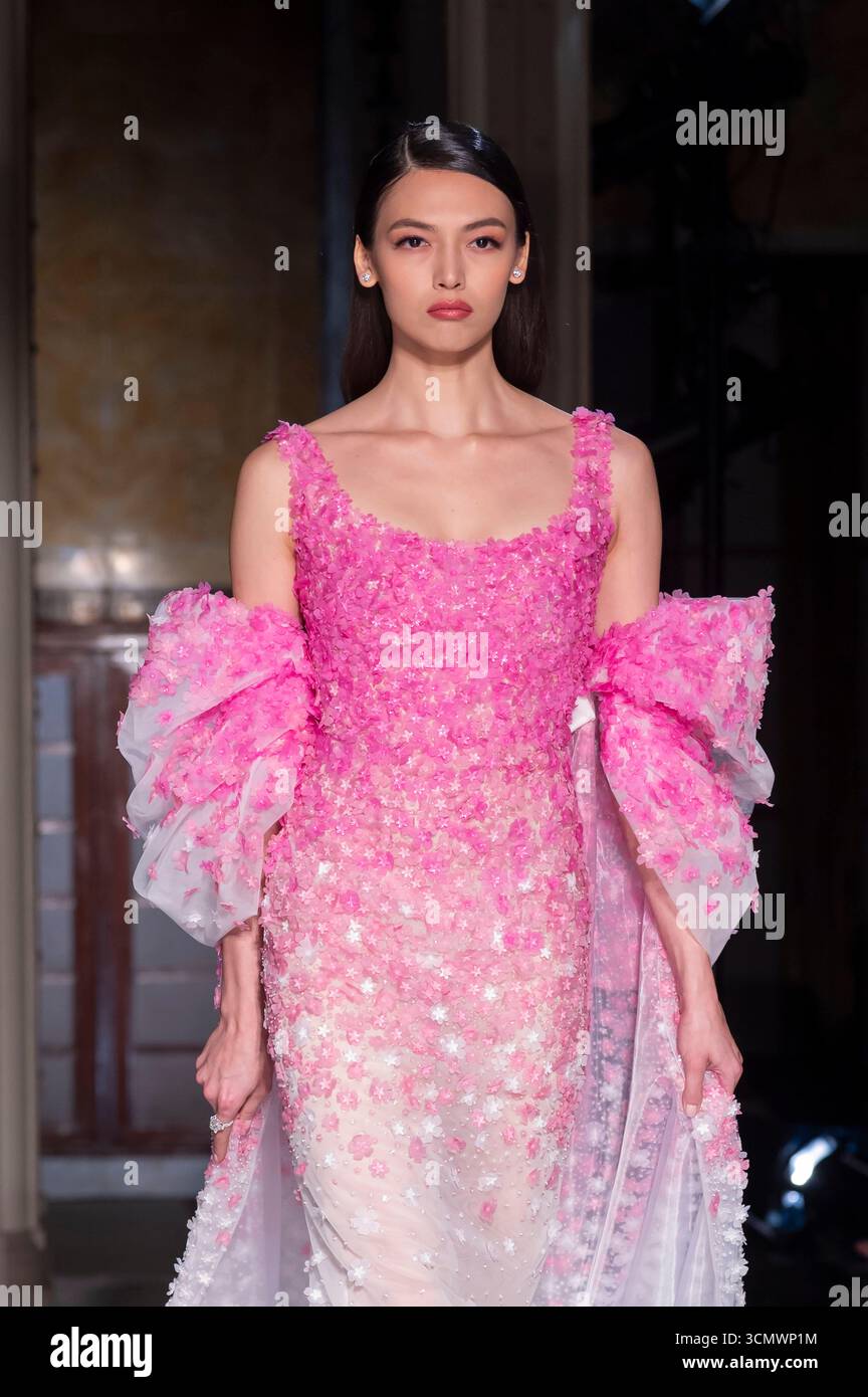 Lisa Han walks the runway for the Pamella Roland fashion show during ...
