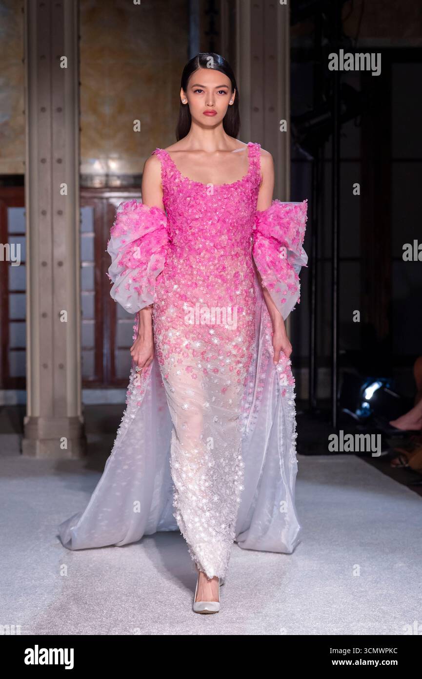 Lisa Han walks the runway for the Pamella Roland fashion show during ...