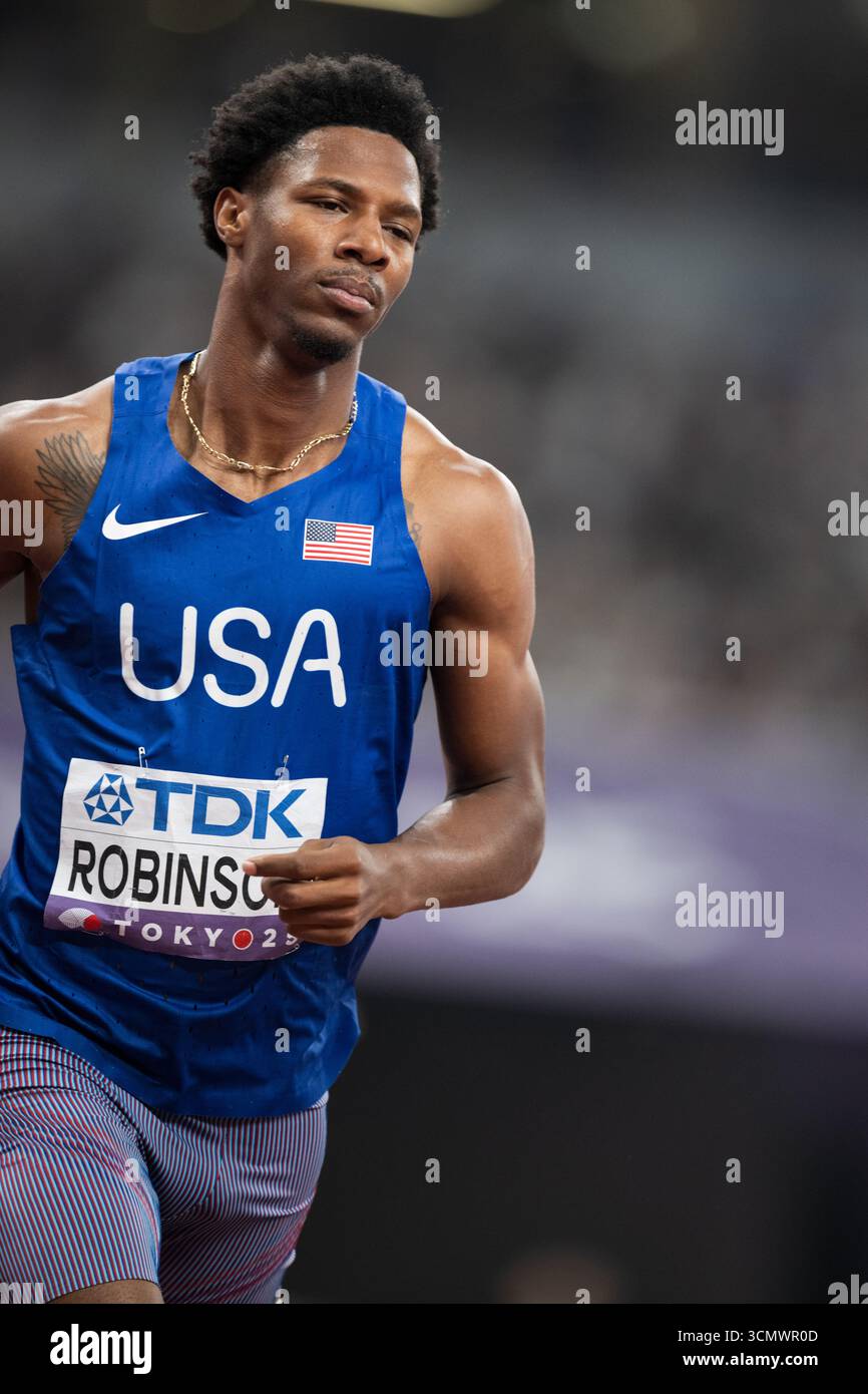 Chris Robinson of the USA competing in the Men's 400m Hurdles Semi ...