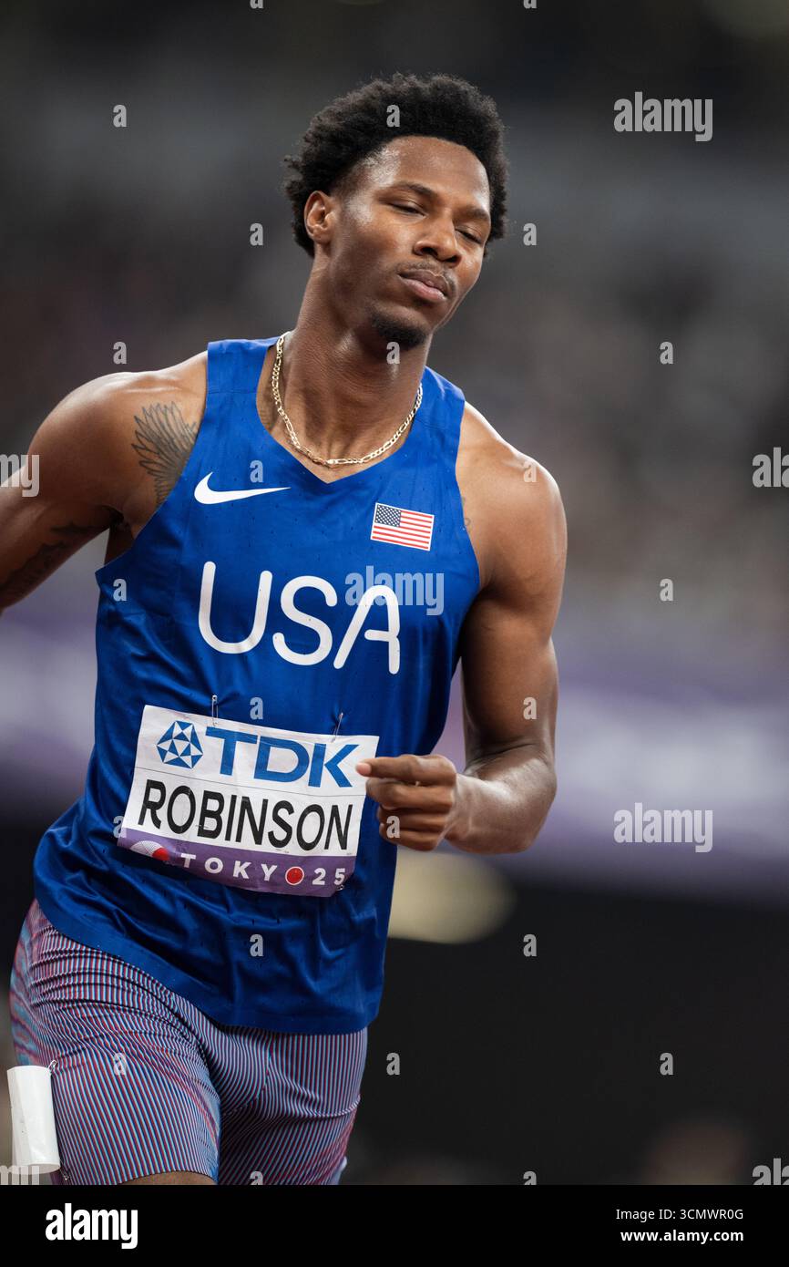 Chris Robinson of the USA competing in the Men's 400m Hurdles Semi ...