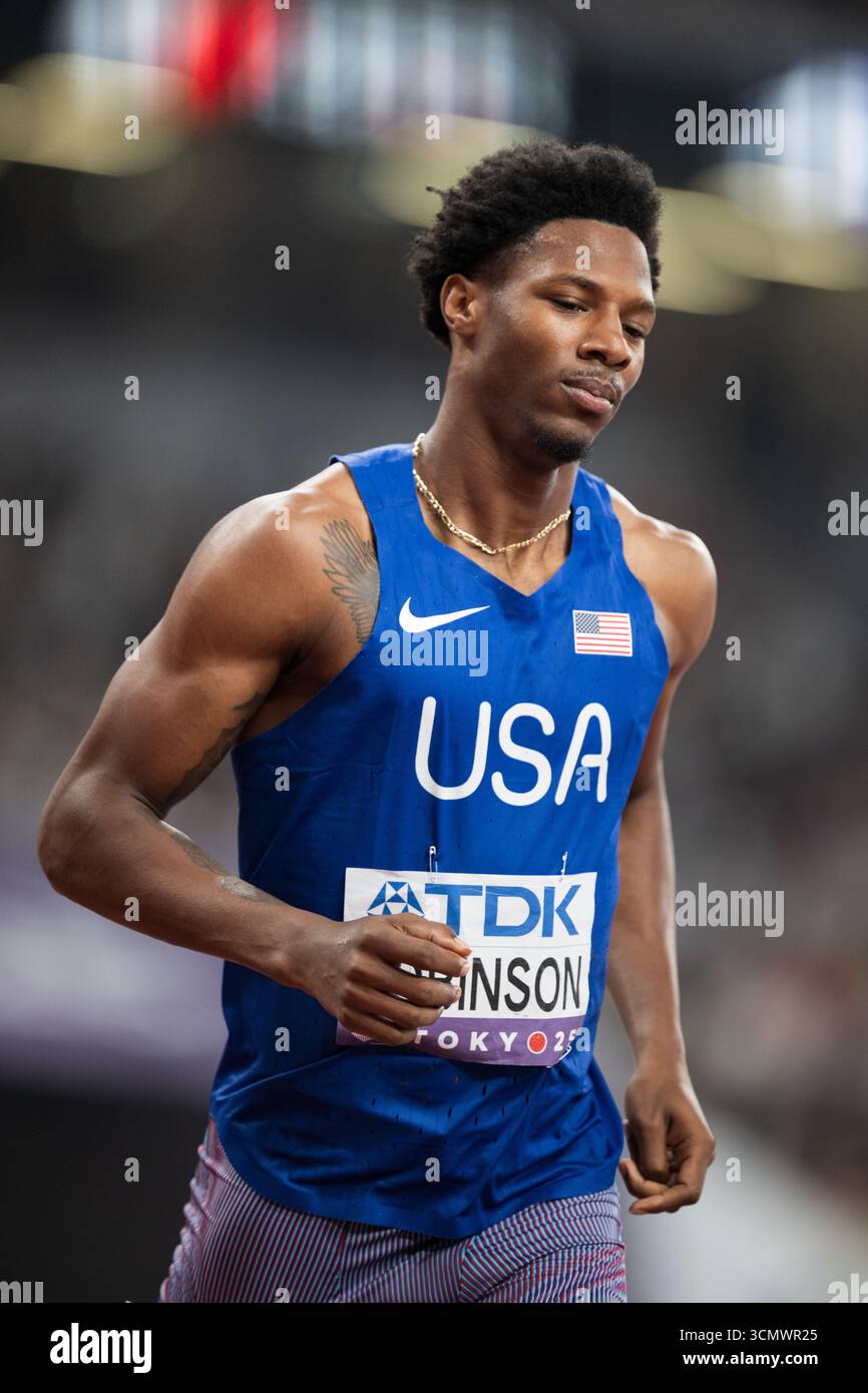 Chris Robinson of the USA competing in the Men's 400m Hurdles Semi ...