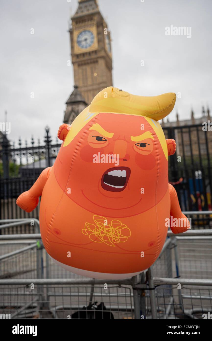 London, UK. 17th Sep, 2025. An orange Donald Trump balloon seen outside ...