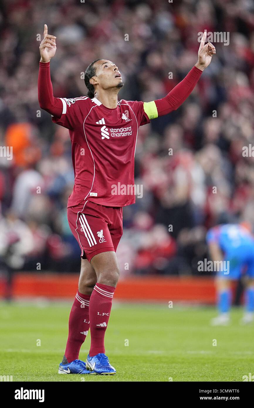 Virgil van Dijk of Liverpool FC celebrates the victory at full time ...