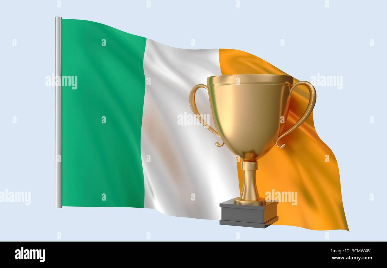 Ireland Flag Trophy Achievement. High quality realistic 3D render which ...
