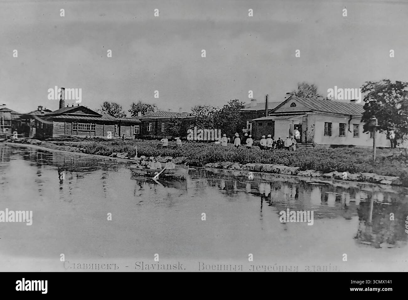 A historical photograph from the 1900s-1910s showing medical buildings ...