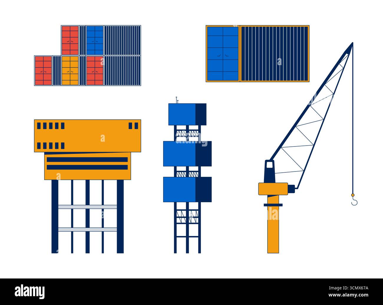 Offshore oil rig equipment and industrial parts 2D cartoon objects set ...