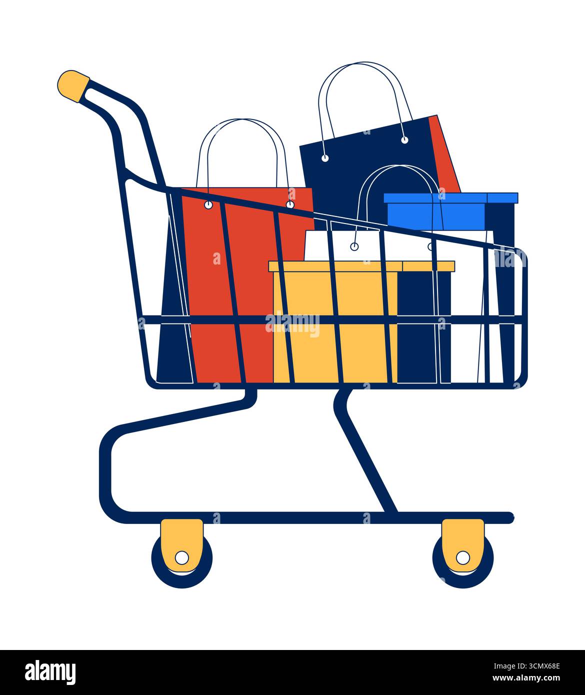 Shopping cart filled with gift bags 2D cartoon object Stock Vector ...