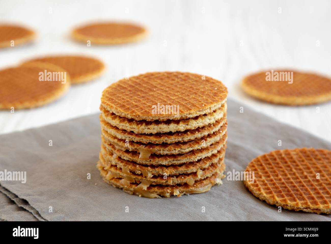 Homemade Dutch Stroopwafles with Honey-Caramel Filling, side view Stock ...