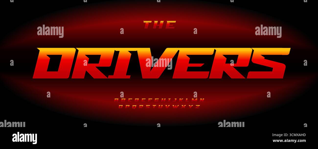 Racing red alphabet, dynamic geometric sans letters, bold automotive ...