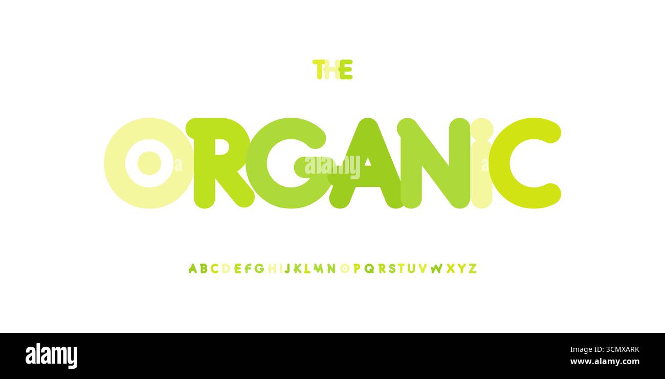 Eco organic alphabet, soft bold rounded letters, natural green font for ...