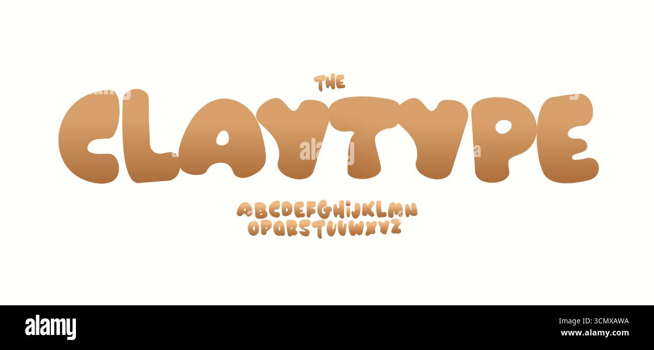 Playful clay type font alphabet, soft bubble letters, bold comic ...