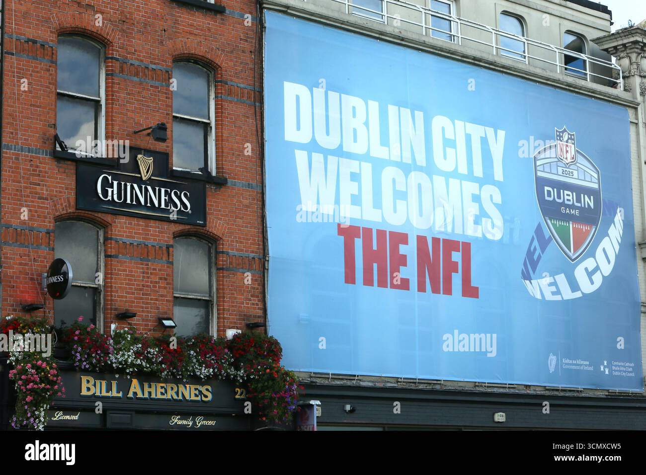 Dublin, Ireland - 17th September 2025 - A huge banner welcoming the NFL ...