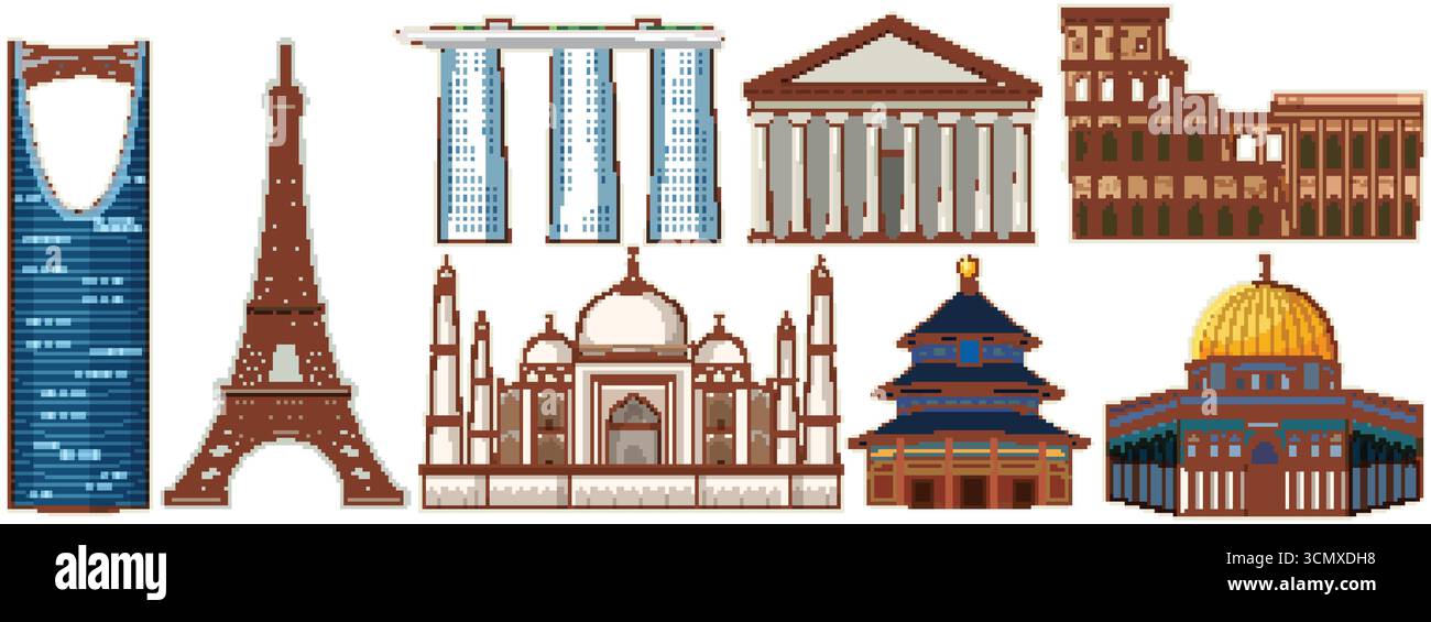 Modern vector illustration of iconic world landmarks with vibrant ...