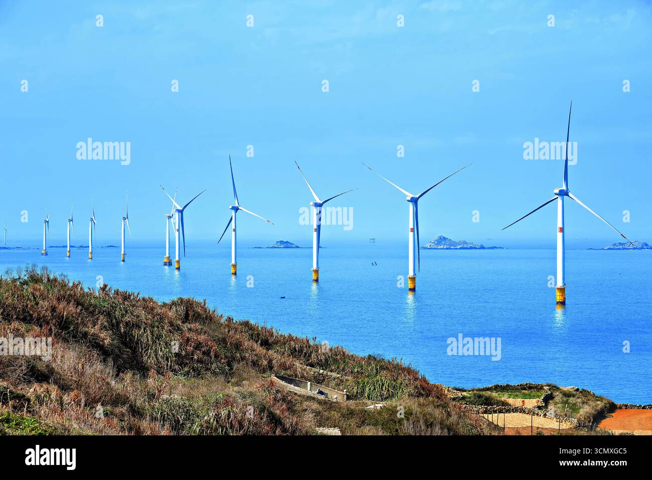 Windmills in the sea. Pingtan Island, Fuzhou City, Fujian Province ...