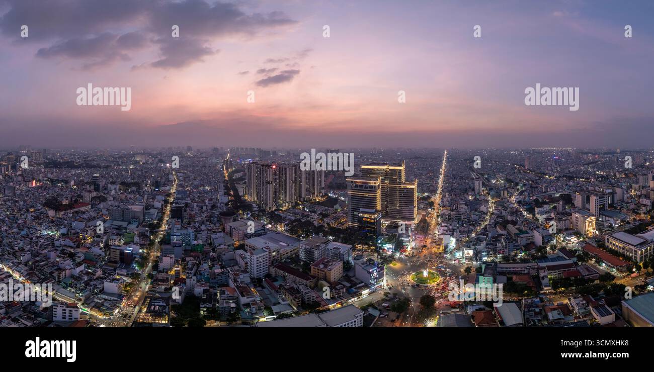 Aerial view of Saigon at dusk, Ho Chi Minh City, Vietnam Stock Photo ...