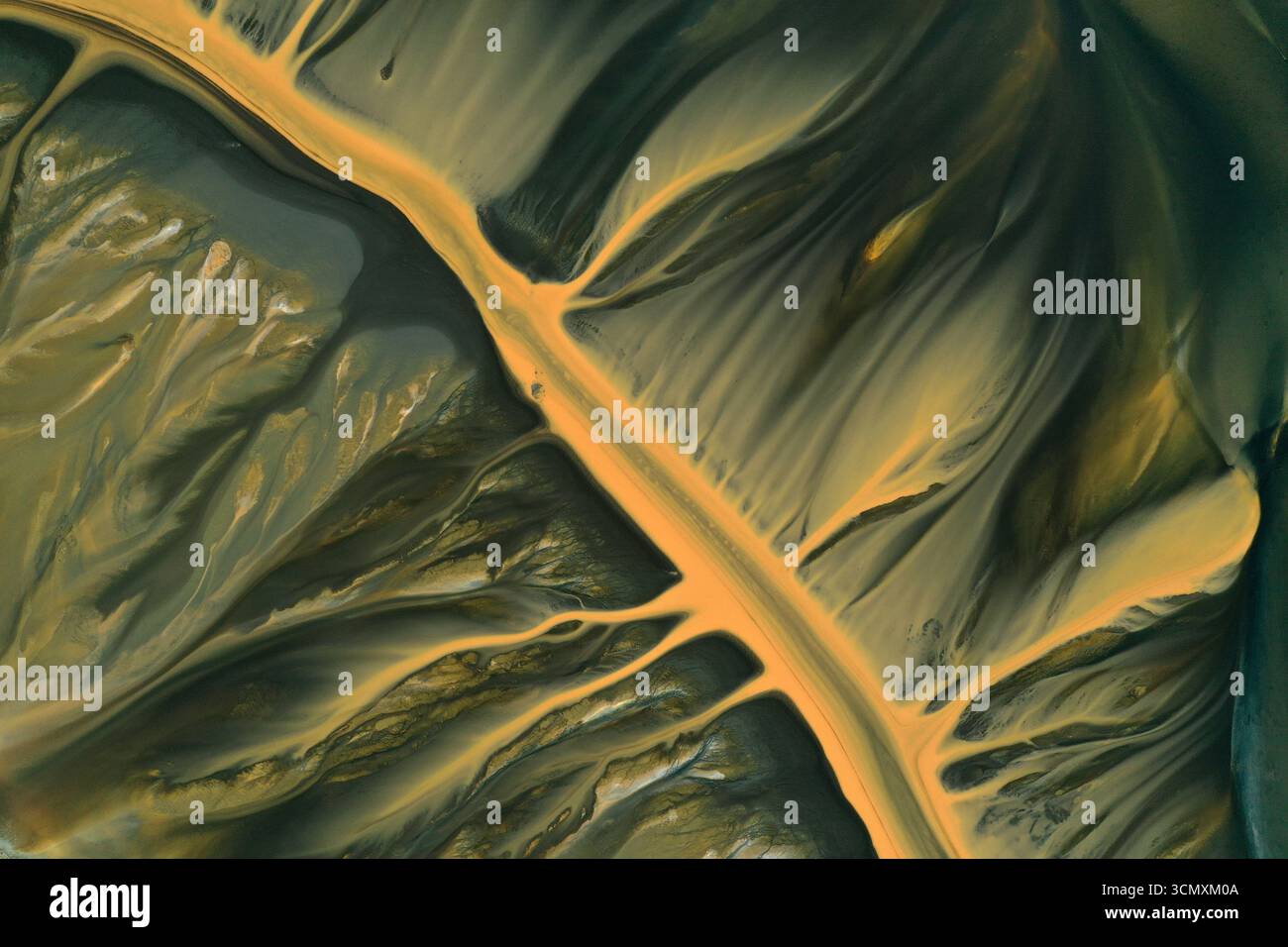 Aerial view of surreal natural patterns of gold cyanide leaching ...