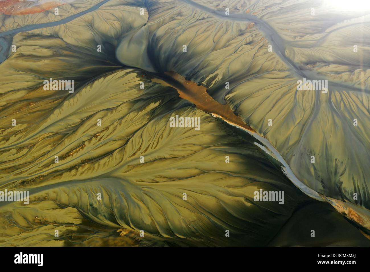 Aerial view of surreal natural patterns of gold cyanide leaching ...
