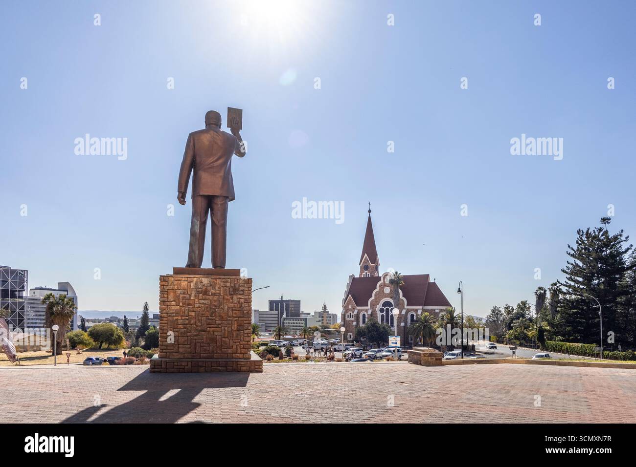 The bronze statue of Dr. Sam Nujoma and Christuskirche is a historic ...