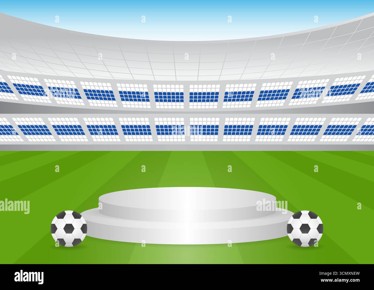 Podium and Football on Soccer Field in Stadium or Sport Arena. Football ...