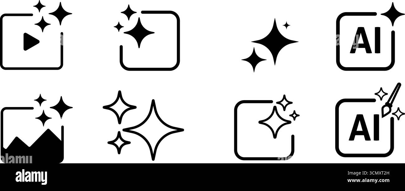 AI-generated content icons set sparkle magic image, video, text symbols ...