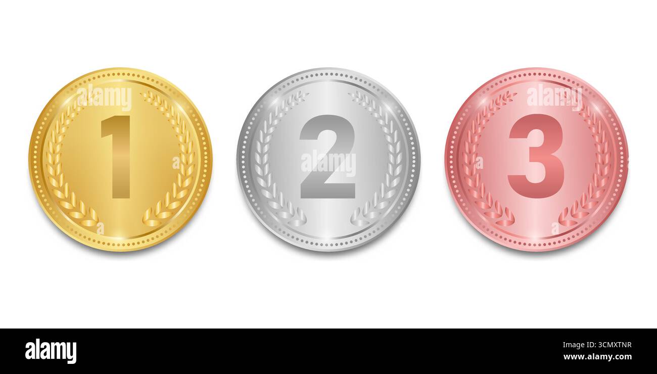 Medal. Gold, Silver and Bronze Medals. Sport Winner Medal. Champion and ...