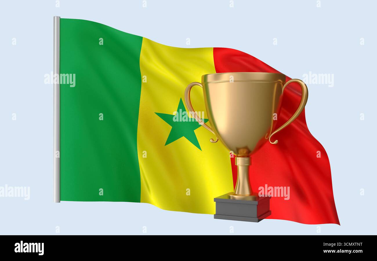 Senegal Flag Trophy Achievement. High quality realistic 3D render which ...