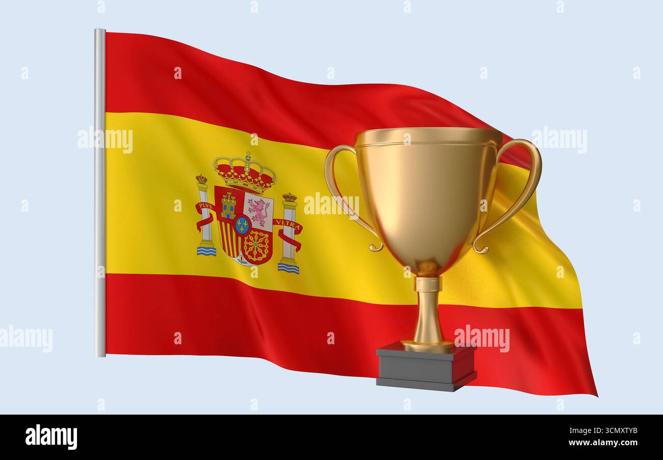 Spain Flag Trophy Achievement. High quality realistic 3D render which ...