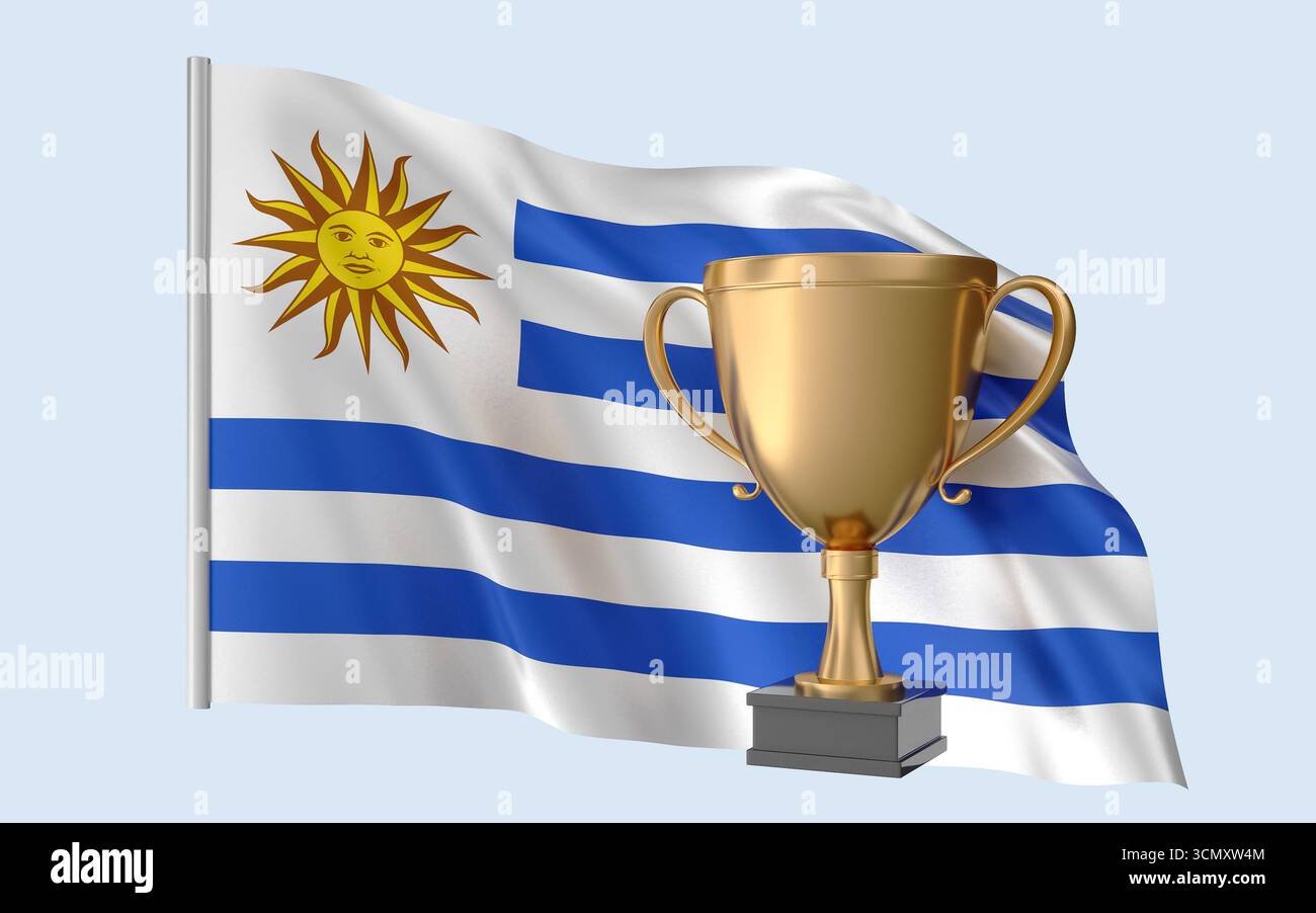 Uruguay Flag Trophy Achievement. High quality realistic 3D render which ...