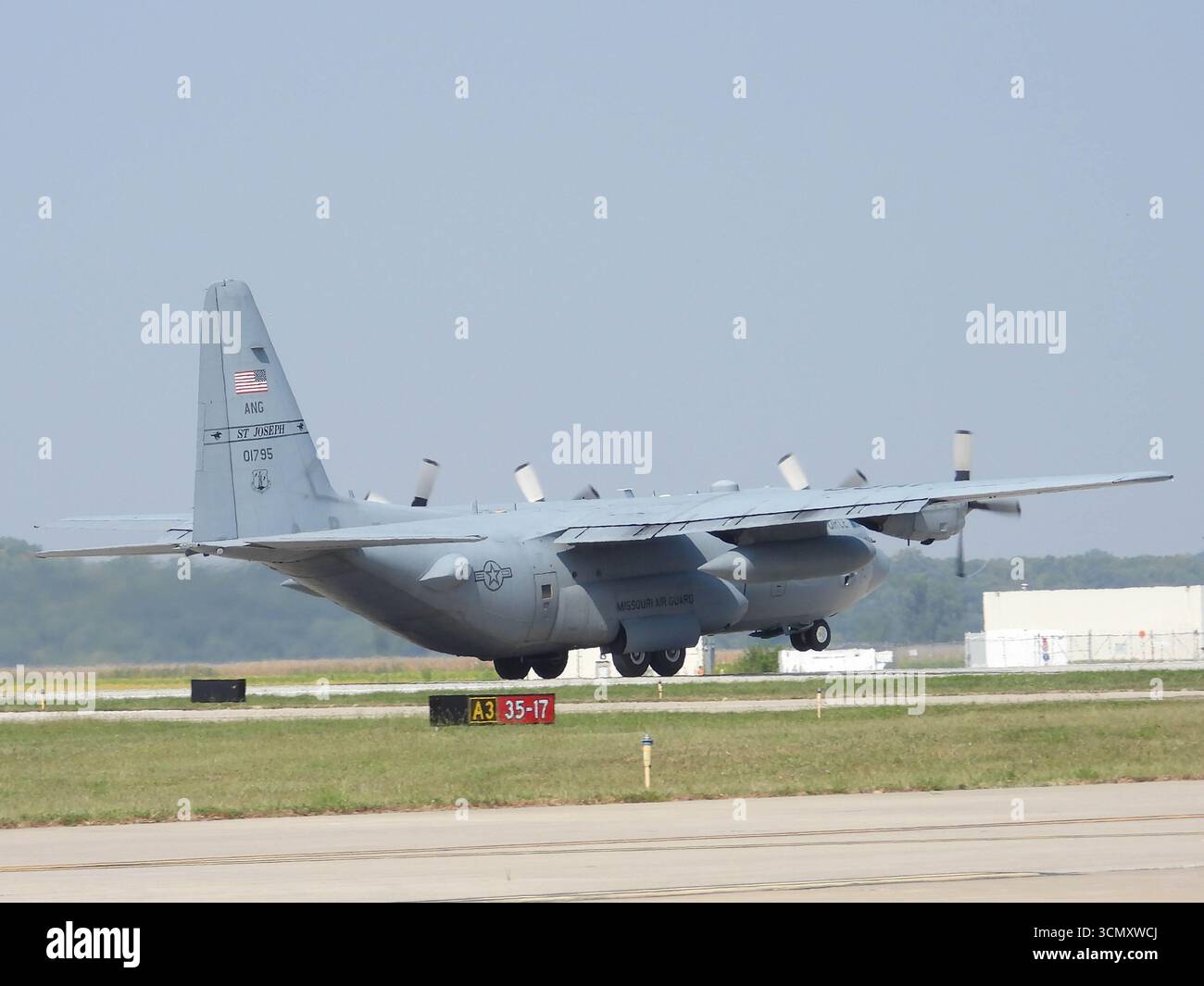 A C-130 Hercules aircraft assigned to the 139th Airlift Wing takes off ...