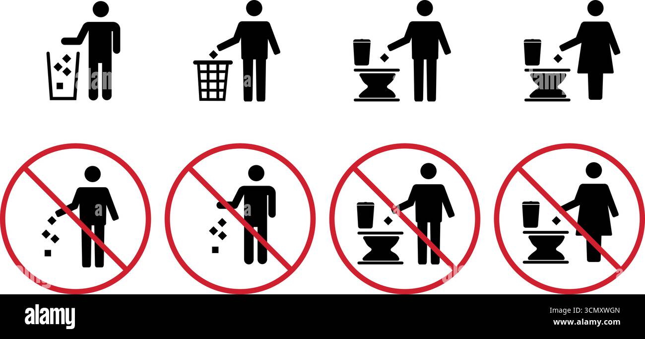 Trash and Recycling Bin Icons Set Waste Disposal, Garbage, and Ecology ...