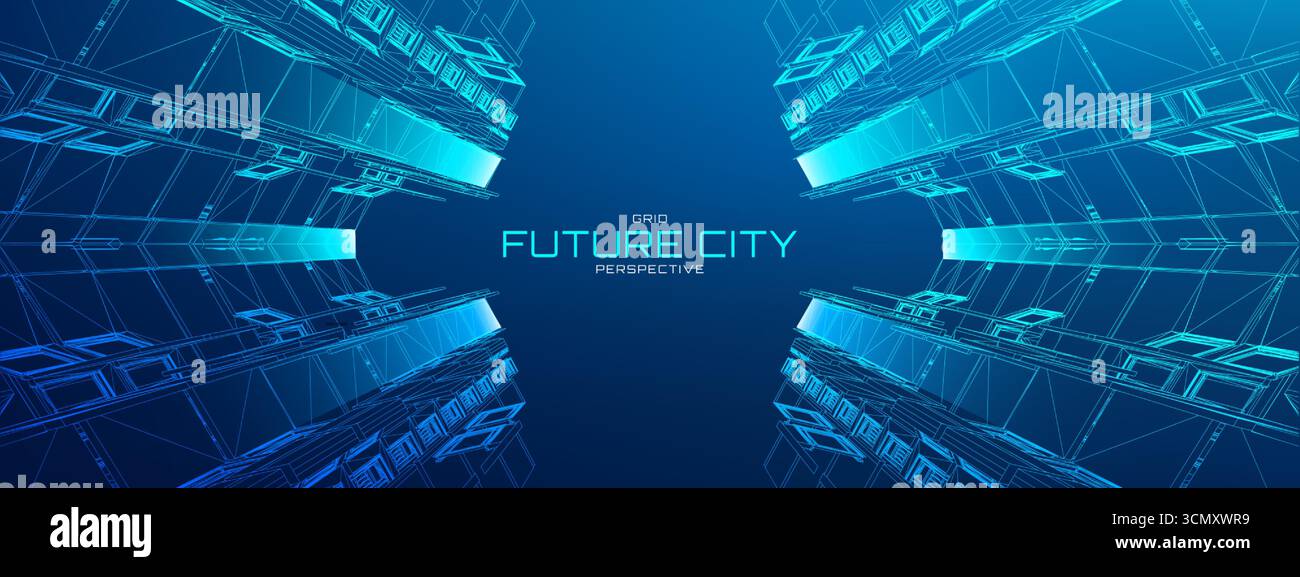 Futuristic digital cyber city glowing Stock Vector Images - Alamy