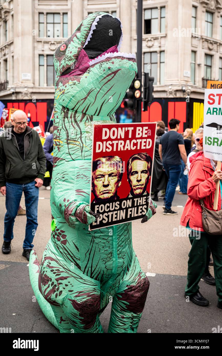 Trump and Epstein placard, Protest march against President Donald Trump ...