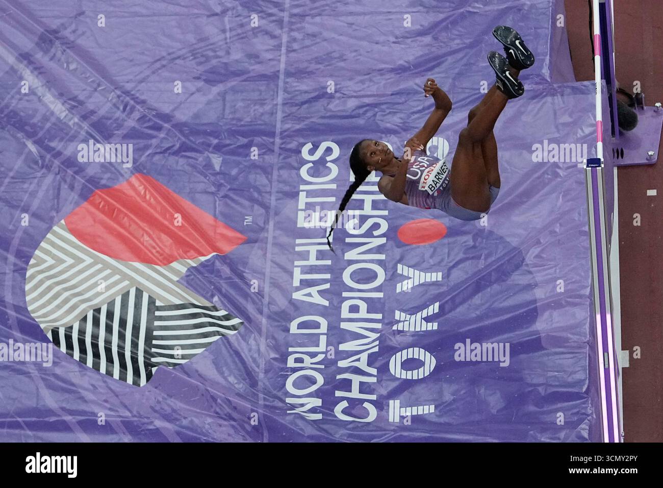 United States' Sanaa Barnes competes in the women's high jump ...