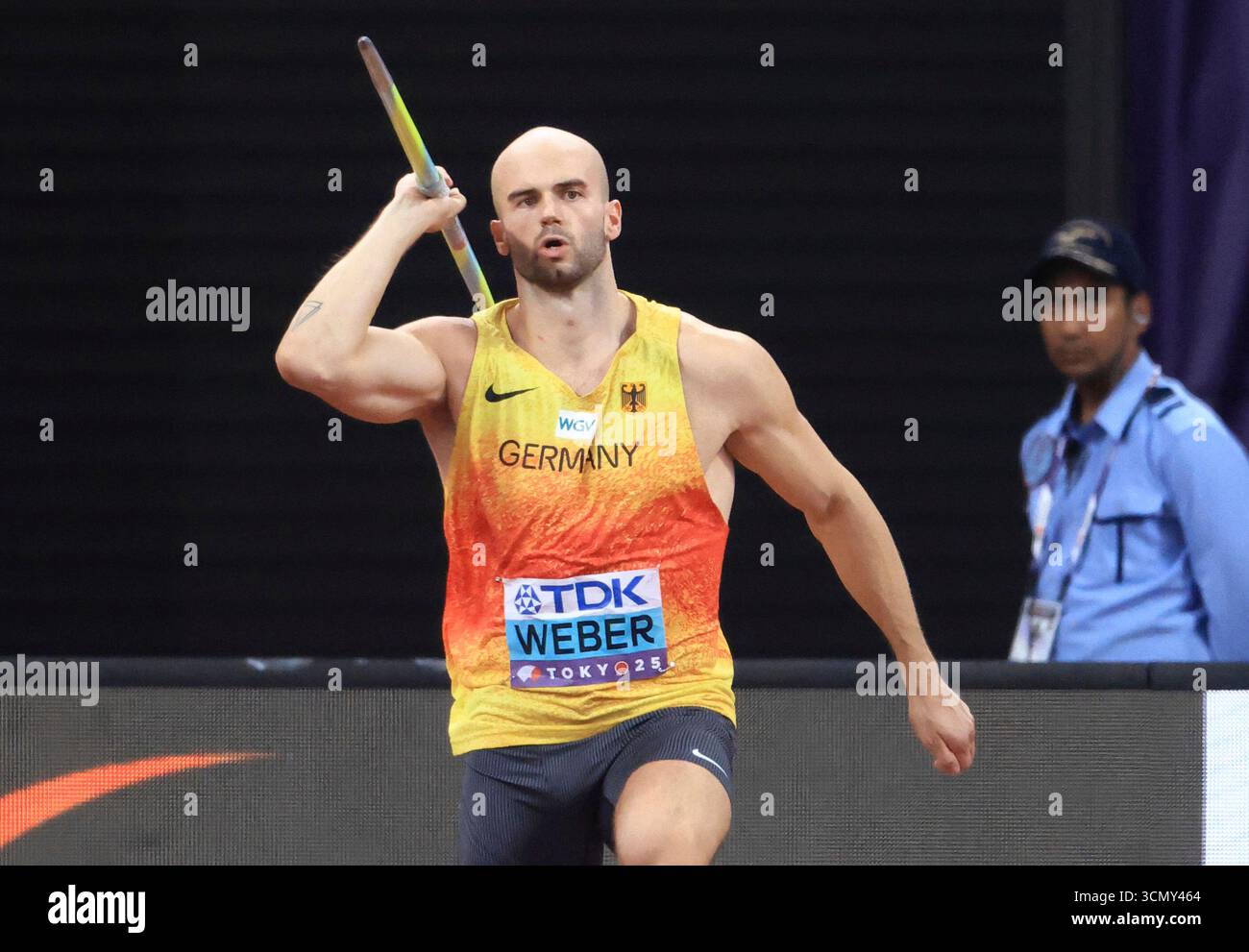 Julian WEBER of Germany performs during the Men's Javelin Throw final ...