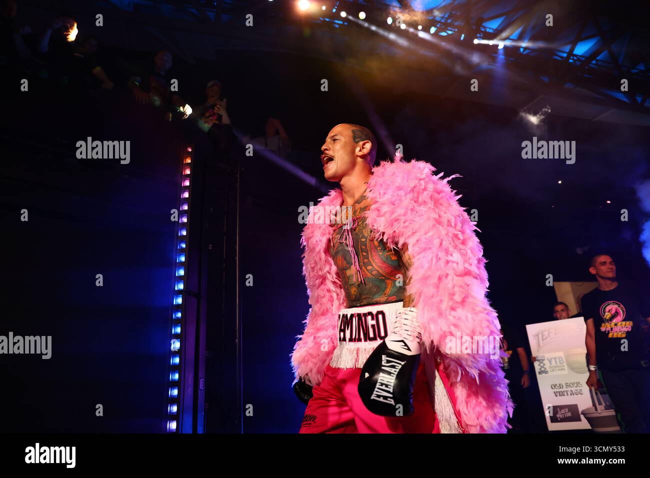Rikki Naito ' The Flamingo' enters the ring against Jacob Ng during ...