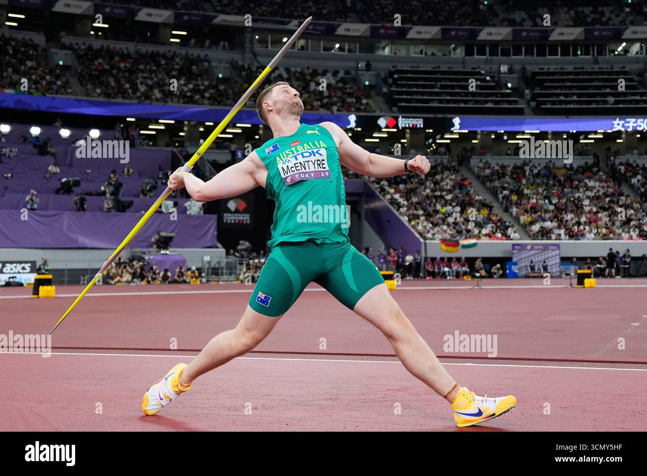 Australia's Cameron McEntyre competes in the men's javelin throw final ...
