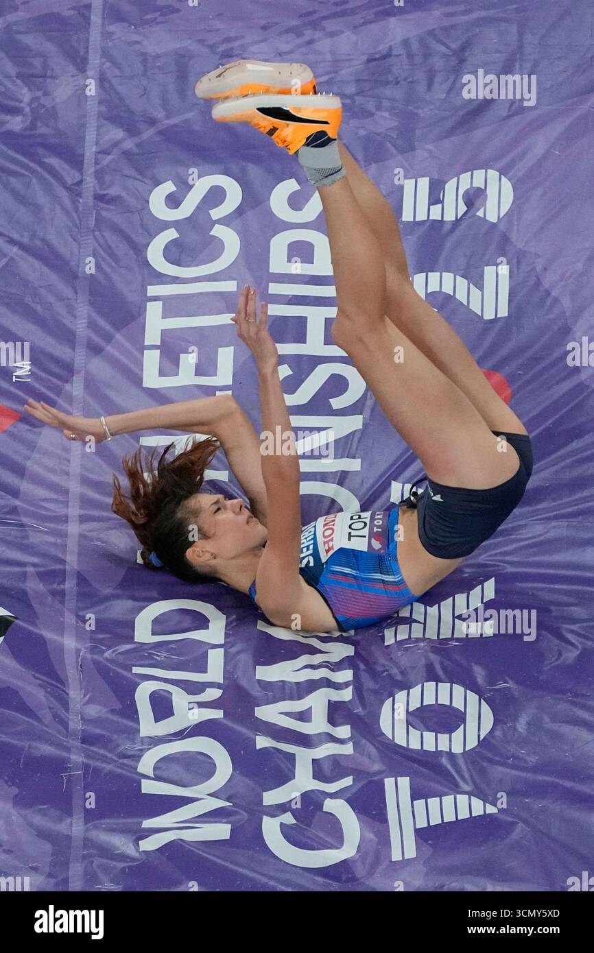 Serbia's Angelina Topic competes in the women's high jump qualification ...