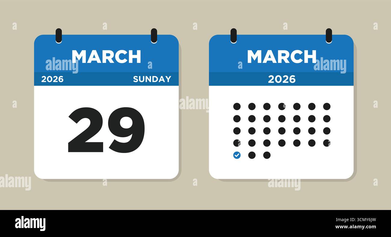 March 29 2026 Sunday Calendar Vector Illustration. 29 March calendar ...