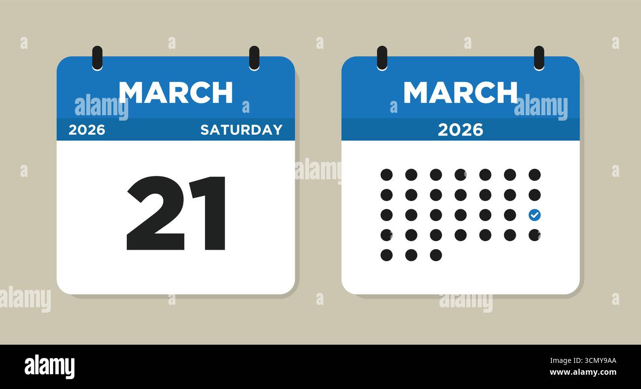 March 21 2026 Saturday Calendar Vector Illustration. 21 March calendar ...