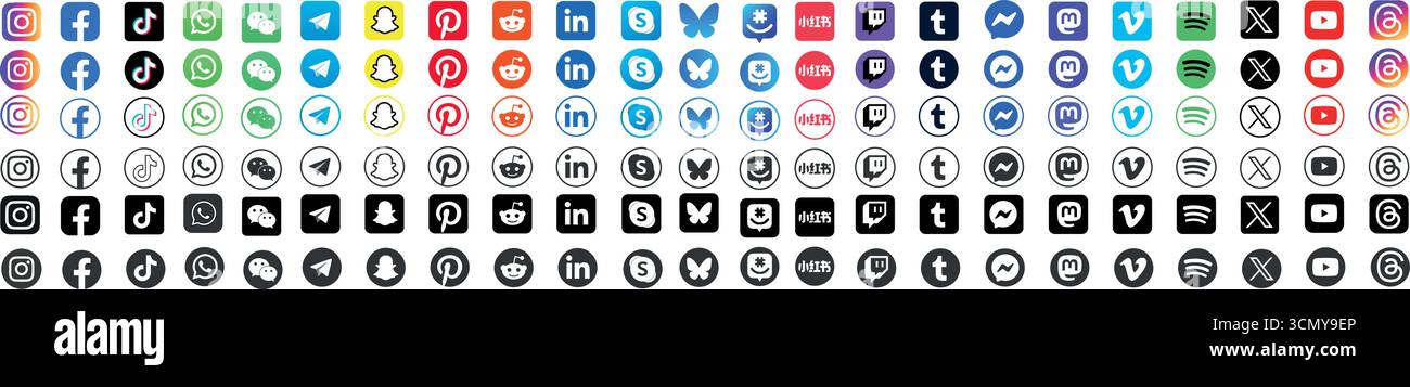 Set of social media logos 2025. social network logo in round, square ...