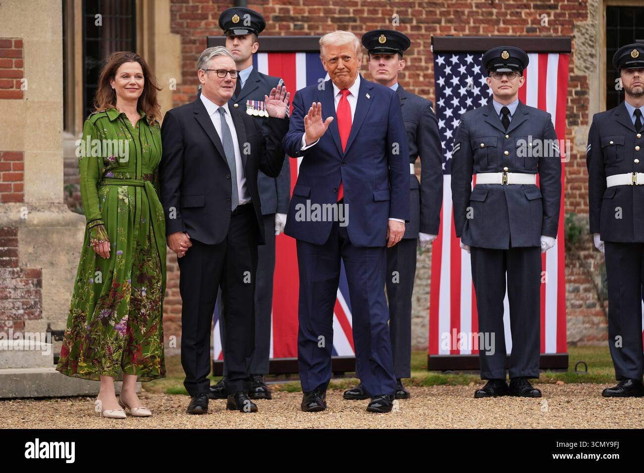 President Donald Trump waves next to Britain's Prime Minister Keir ...